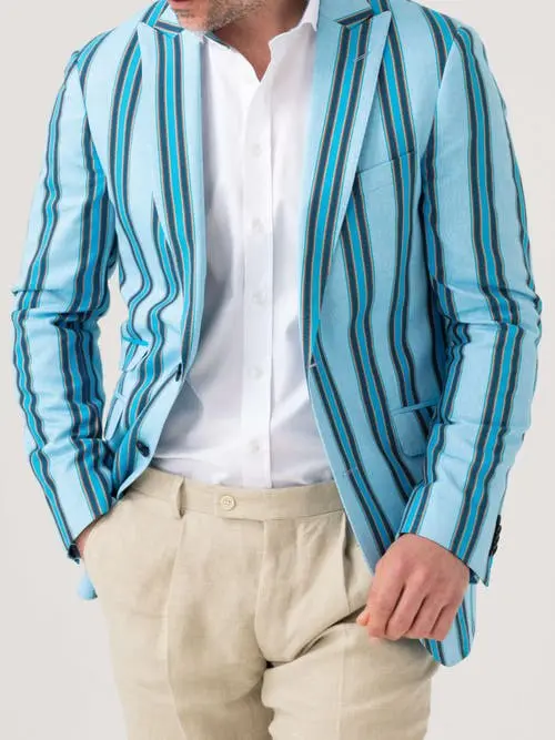 KOY CLOTHING Striped Cotton Blazer - Turquoise