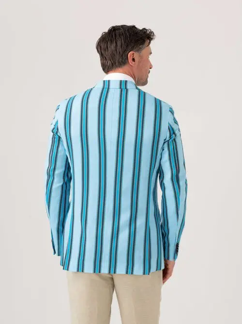 KOY CLOTHING Striped Cotton Blazer - Turquoise