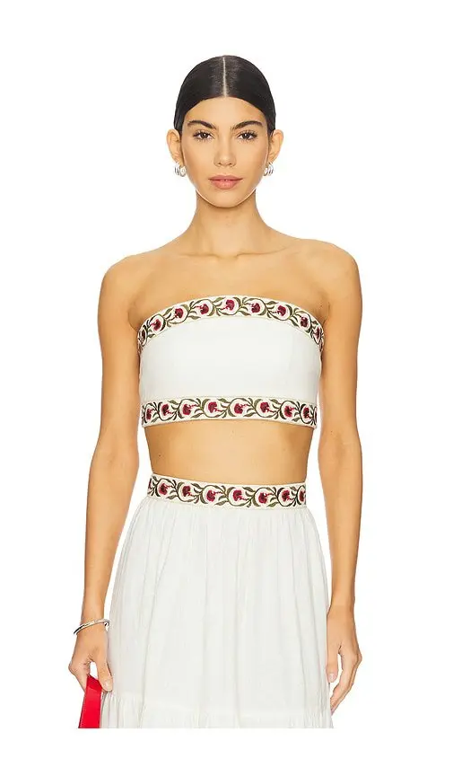 ROSEWATER HOUSE Carnation Crop Top - Ivory & Red