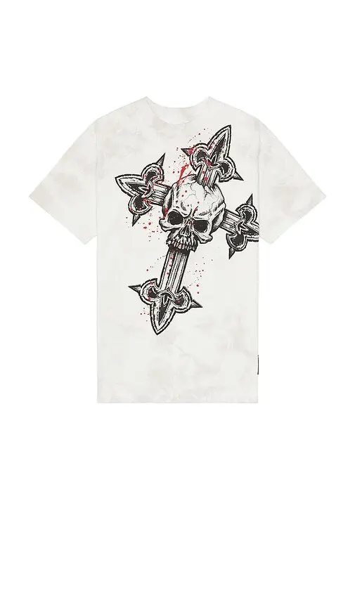 AFFLICTION Cross Tee In Grey - Light Grey & White Tea Stain