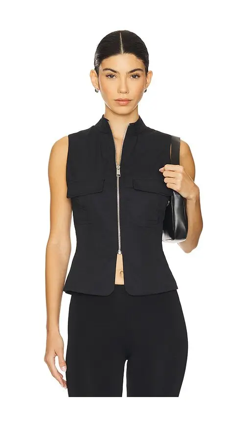 EAVES Aven Zip-up Vest Top In Cotton - Black