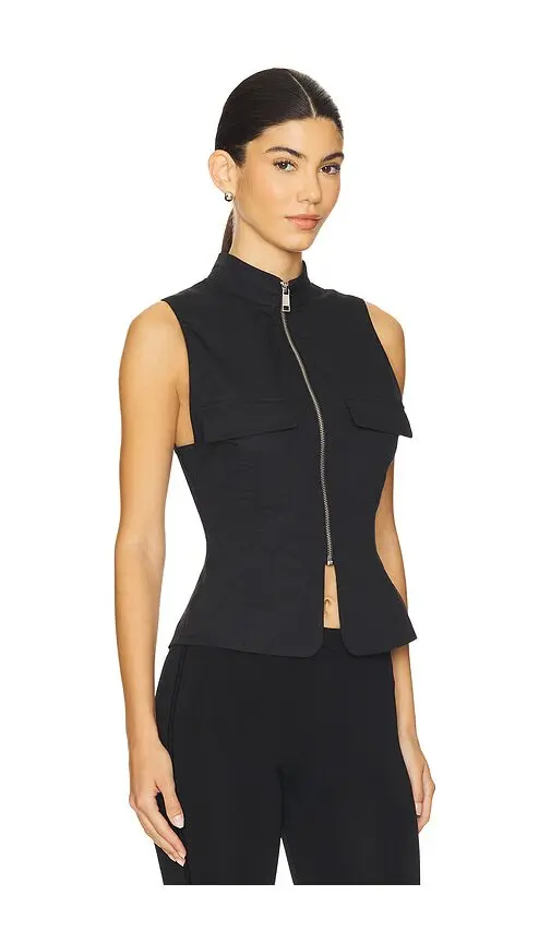 EAVES Aven Zip-up Vest Top In Cotton - Black