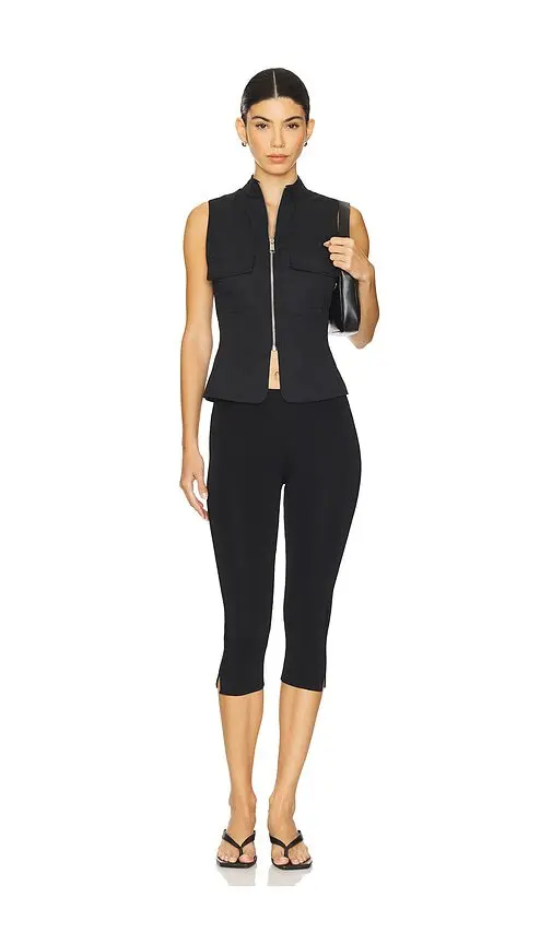 EAVES Aven Zip-up Vest Top In Cotton - Black