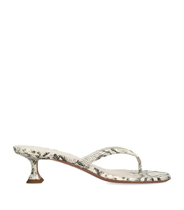 Amina Muaddi Snake-embossed Leather Juliette Heeled Sandals - Beige
