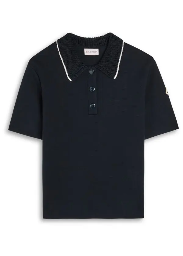 Moncler Cotton Polo Shirt With Knit Collar