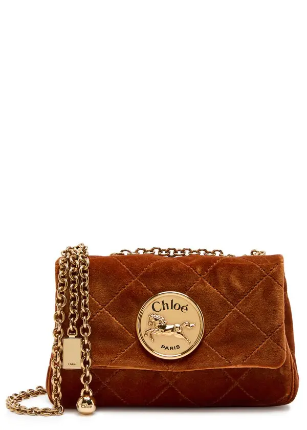 Chloé Heritage Quilted Velvet Shoulder Bag - Brown