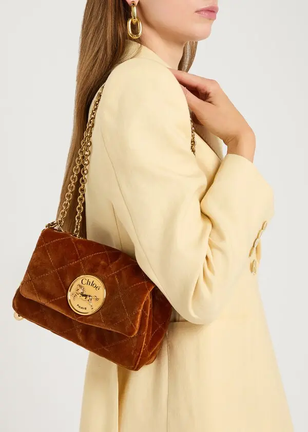 Chloé Heritage Quilted Velvet Shoulder Bag - Brown