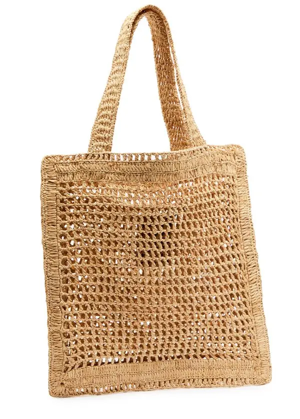 Chloé Raffia Tote With Logo And Charm - Sand
