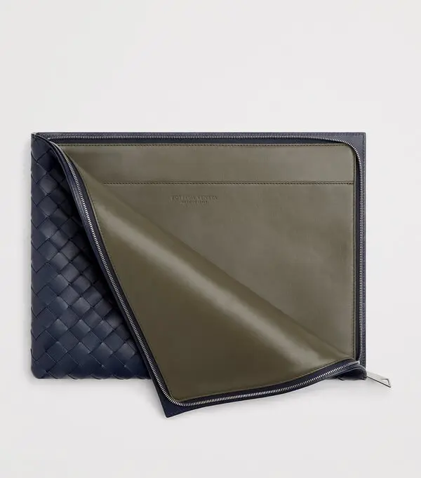Bottega Veneta Leather Intrecciato Zip Pouch