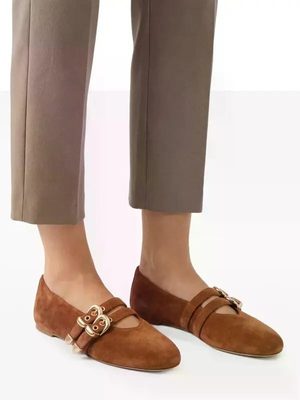 STUART WEITZMAN Leather Ballet Flats With Buckle Detail - Brown