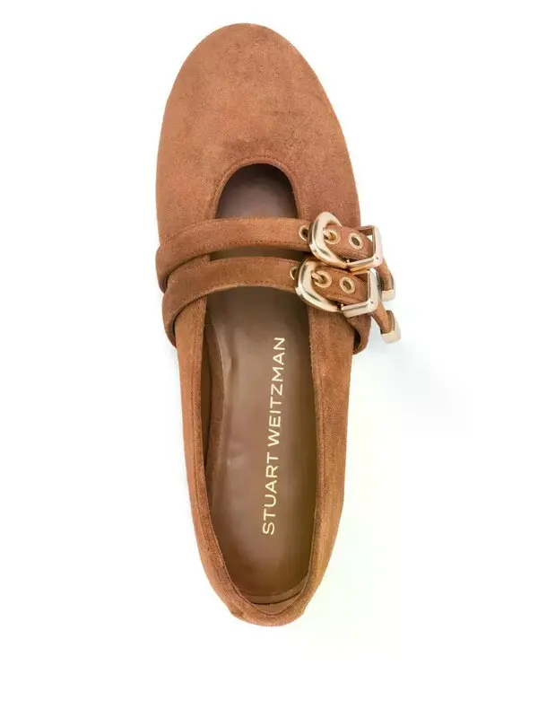 STUART WEITZMAN Leather Ballet Flats With Buckle Detail - Brown