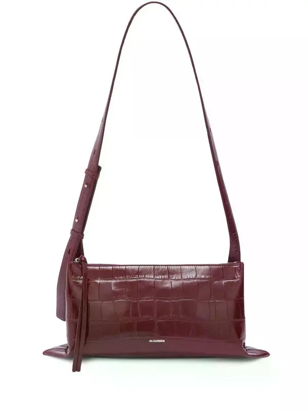 JIL SANDER Empire Crocodile-effect Shoulder Bag - Red
