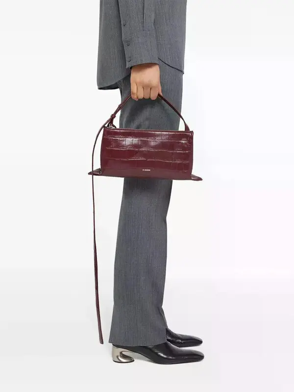 JIL SANDER Empire Crocodile-effect Shoulder Bag - Red