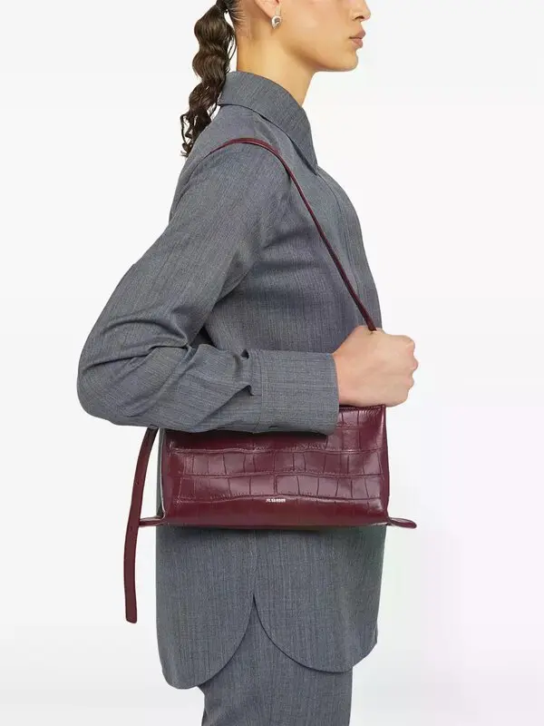 JIL SANDER Empire Crocodile-effect Shoulder Bag - Red