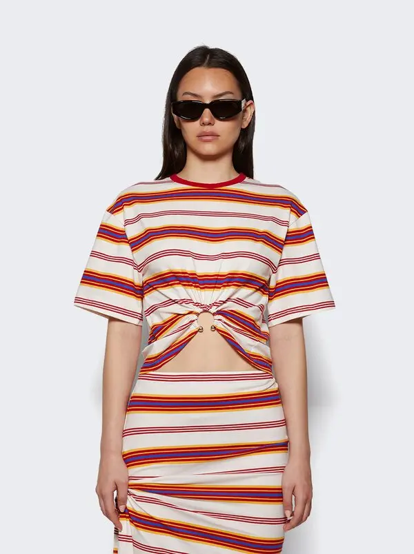 Rabanne Striped Cropped T-shirt - White