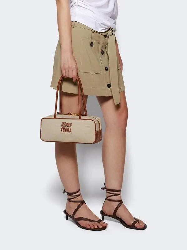 Miu Miu Canvas Handbag With Leather Trim