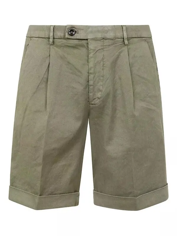 MICHAEL COAL Pleated Cotton Shorts - Green