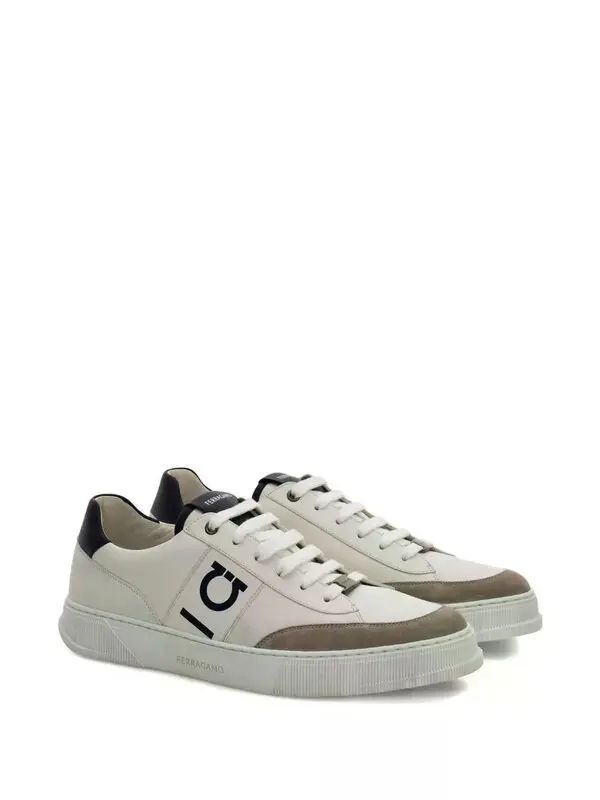 FERRAGAMO Logo-embroidered Leather Sneakers - Grey