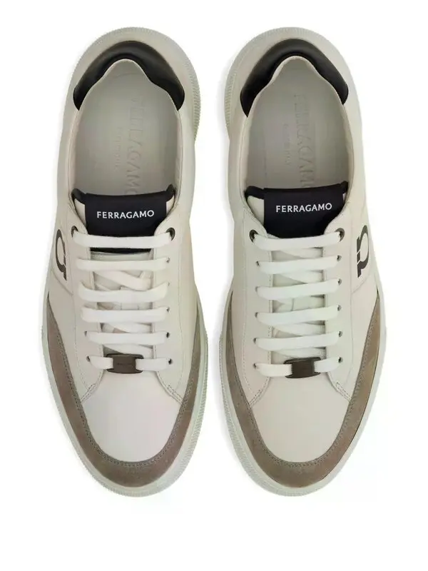 FERRAGAMO Logo-embroidered Leather Sneakers - Grey