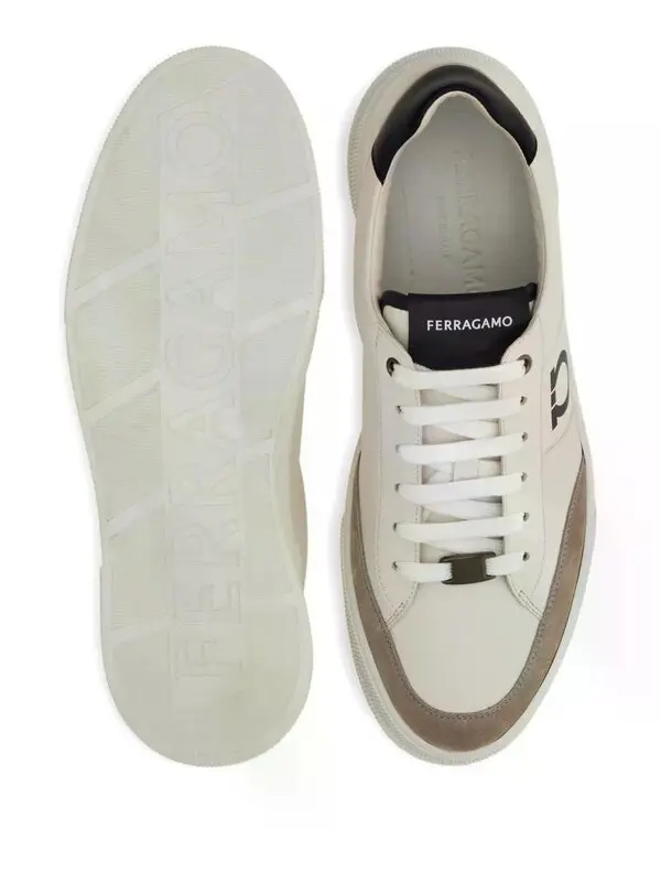 FERRAGAMO Logo-embroidered Leather Sneakers - Grey
