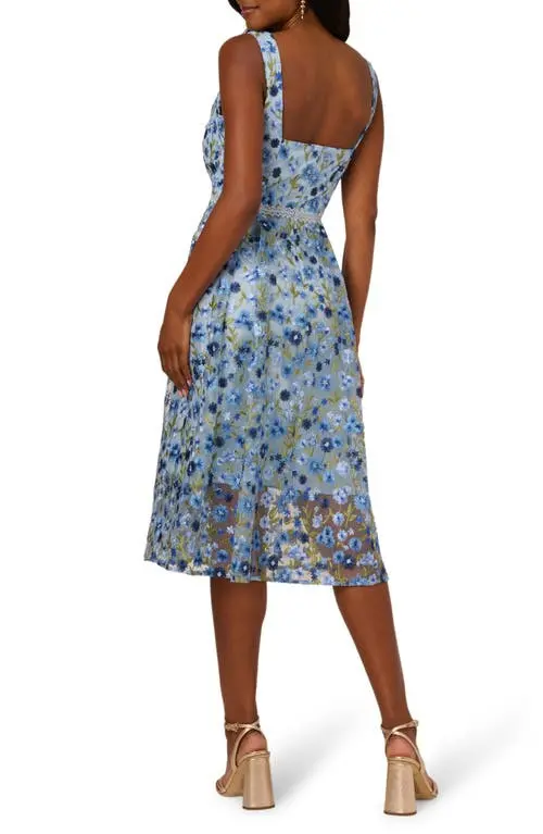Adrianna Papell Floral Embroidered Lace Trimmed Midi Dress - Blue Multi |  Editorialist