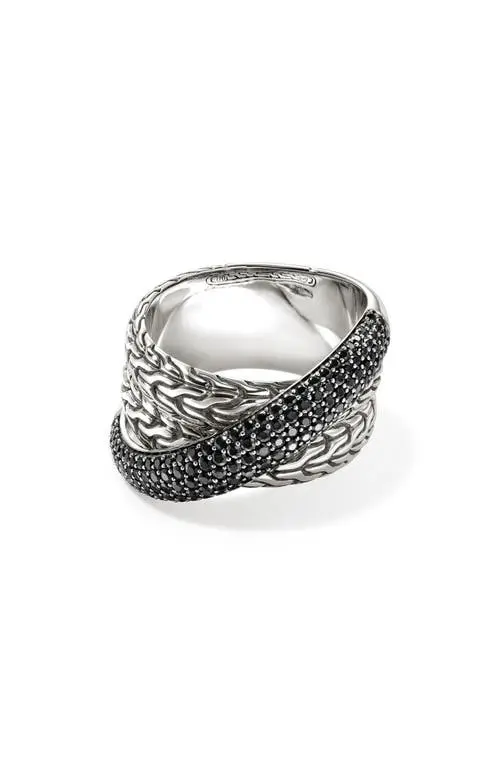 John Hardy Essential Pavé Crossover Ring - Silver/black Diamonds