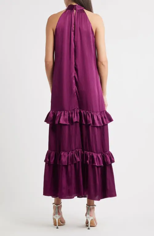 Halogen Tiered Sleeveless Satin Maxi Dress