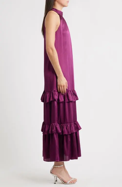 Halogen Tiered Sleeveless Satin Maxi Dress