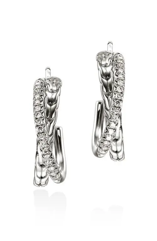 John Hardy Essentials Pave Crossover Hoop Earrings - Silver/ Diamonds
