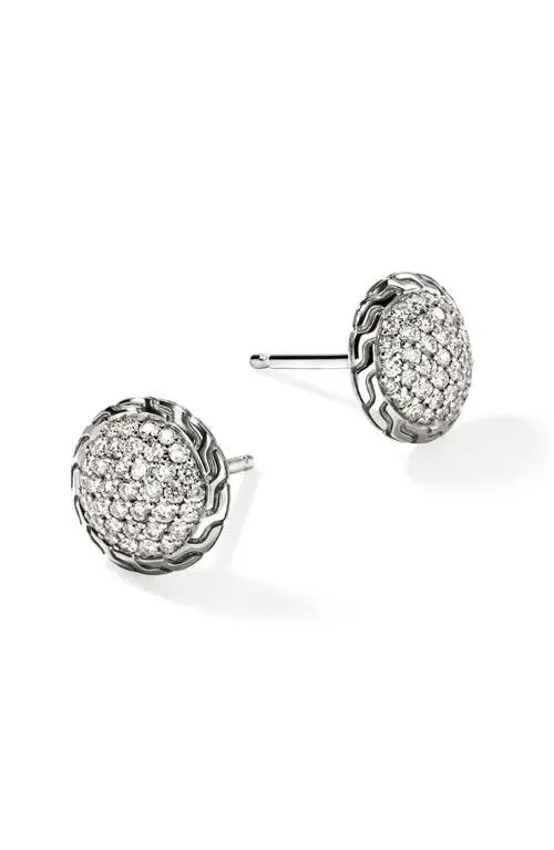 John Hardy Pavé Diamond Stud Earrings - Silver