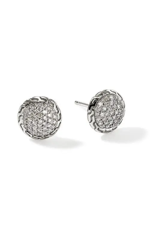 John Hardy Pavé Diamond Stud Earrings - Silver