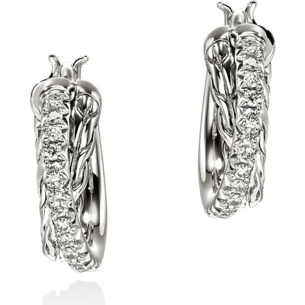John Hardy Essential Diamond Pavé Crossover Hoop Earrings - Silver/ Diamonds
