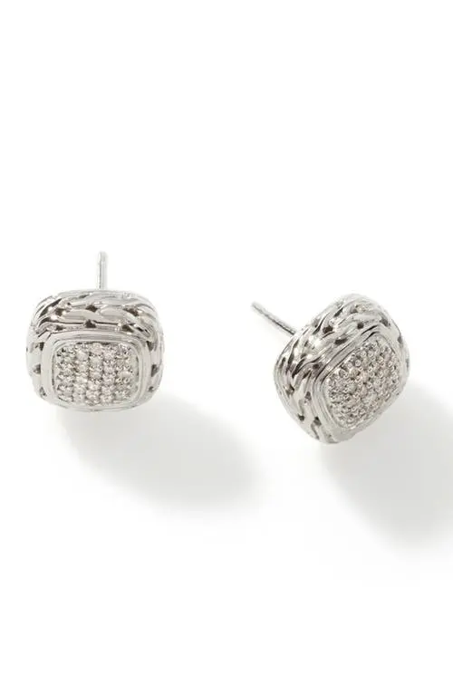 John Hardy Carved Chain Diamond Stud Earrings - Silver