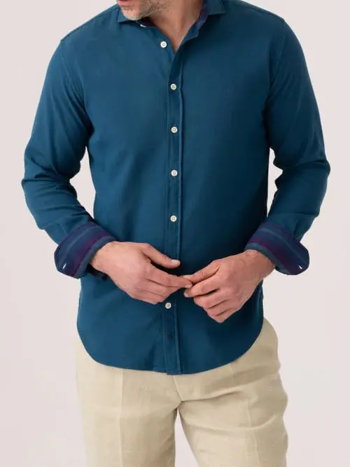 KOY CLOTHING Kabisa Kikoy Cotton Long Sleeve Shirt - Teal Blue