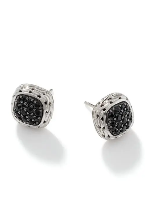 John Hardy Carved Chain Stud Earrings - Silver/ Black Sapphire