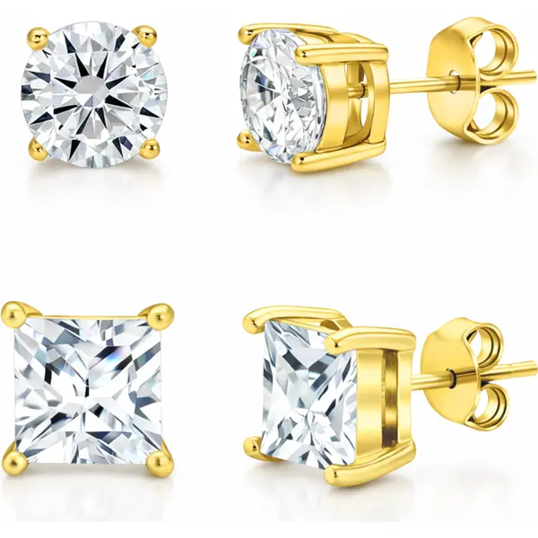 DONATELLO GIAN Sterling Silver Crystal Stud Earrings Set - Gold