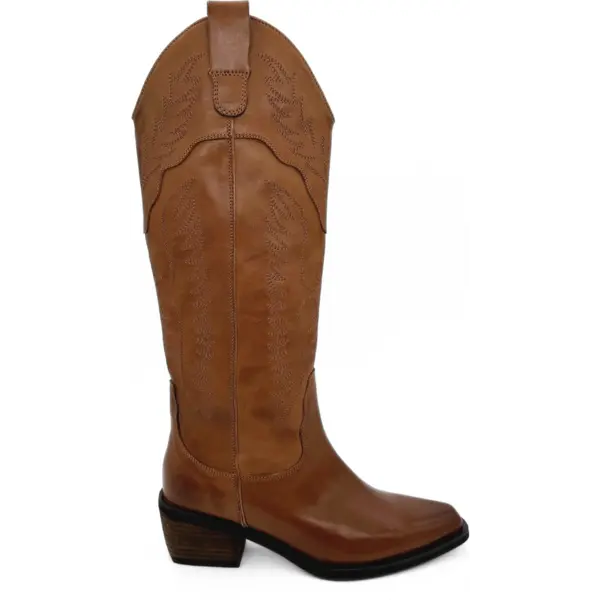 AMIE RAFA Leather Western Boots - Tan