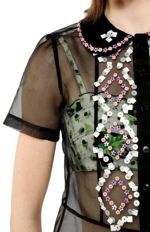 Anna Sui Twinkle Beaded Organza Blouse
