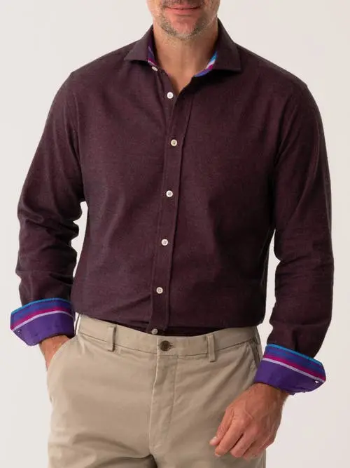 KOY CLOTHING Cotton Cashmere Long Sleeve Shirt - Burgundy