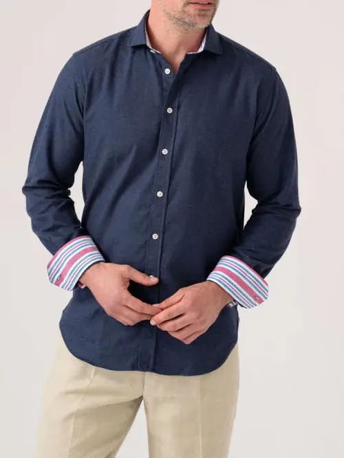 KOY CLOTHING Cotton Cashmere Long Sleeve Shirt - Navy