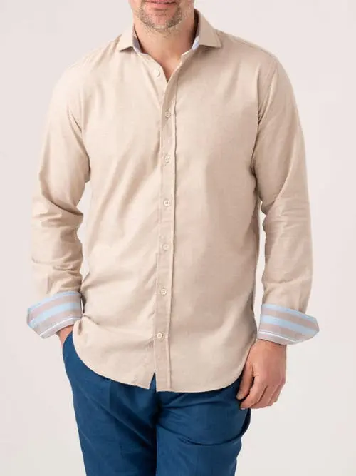 KOY CLOTHING Cotton Cashmere Long Sleeve Shirt - Sand