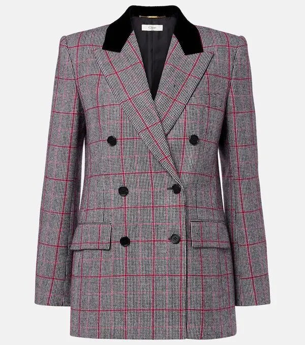 Chloé Checked Double-breasted Wool Jacket - Black