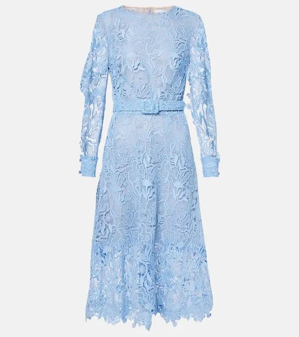 Oscar De La Renta Floral Lace Cocktail Dress - Blue