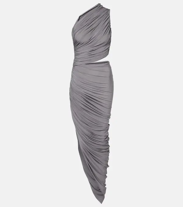 Alaïa Asymmetrical Ruched Jersey Maxi Dress - Grey