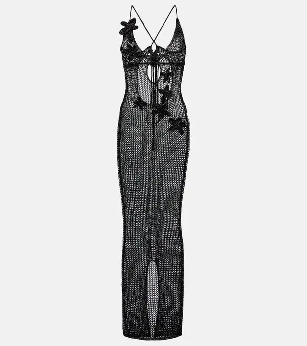 BANANHOT Hilsa Open-knit Lamé Maxi Dress - Black