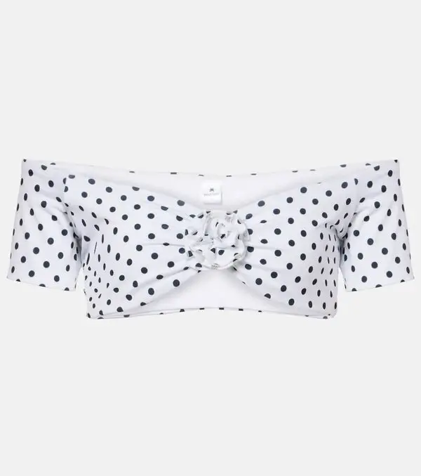 BANANHOT Stefani Polka-dot Off-shoulder Crop Top - White