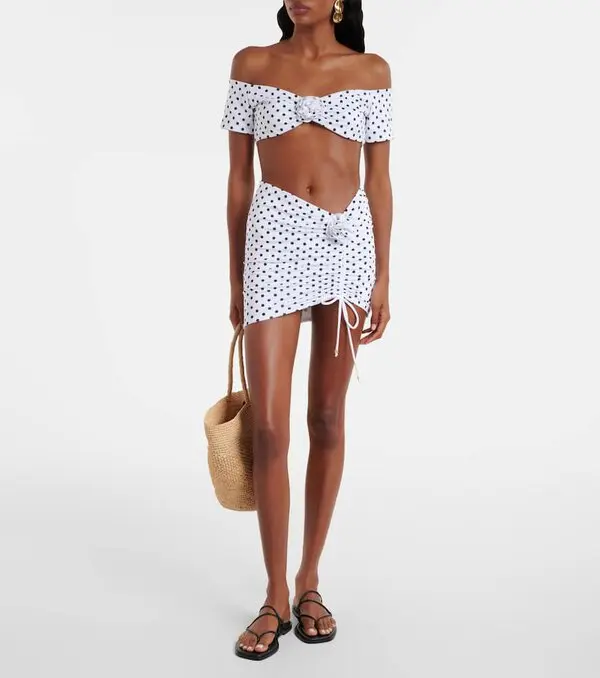 BANANHOT Stefani Polka-dot Off-shoulder Crop Top