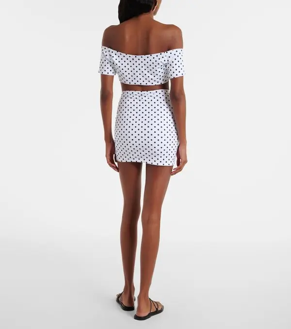 BANANHOT Stefani Polka-dot Off-shoulder Crop Top - White