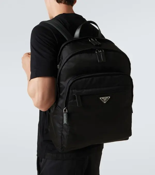 Prada Re-nylon Leather Trimmed Backpack - Black
