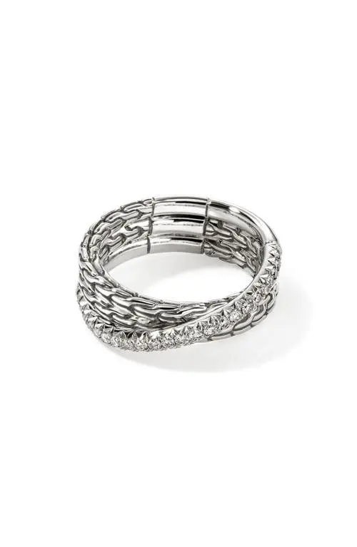 John Hardy Essential Diamond Pavé Crossover Ring - Silver/ Diamond